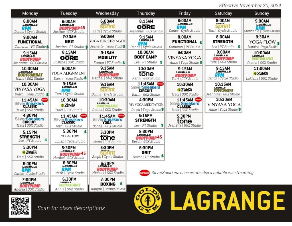 Gold's Gym Dutchess County Class Schedule